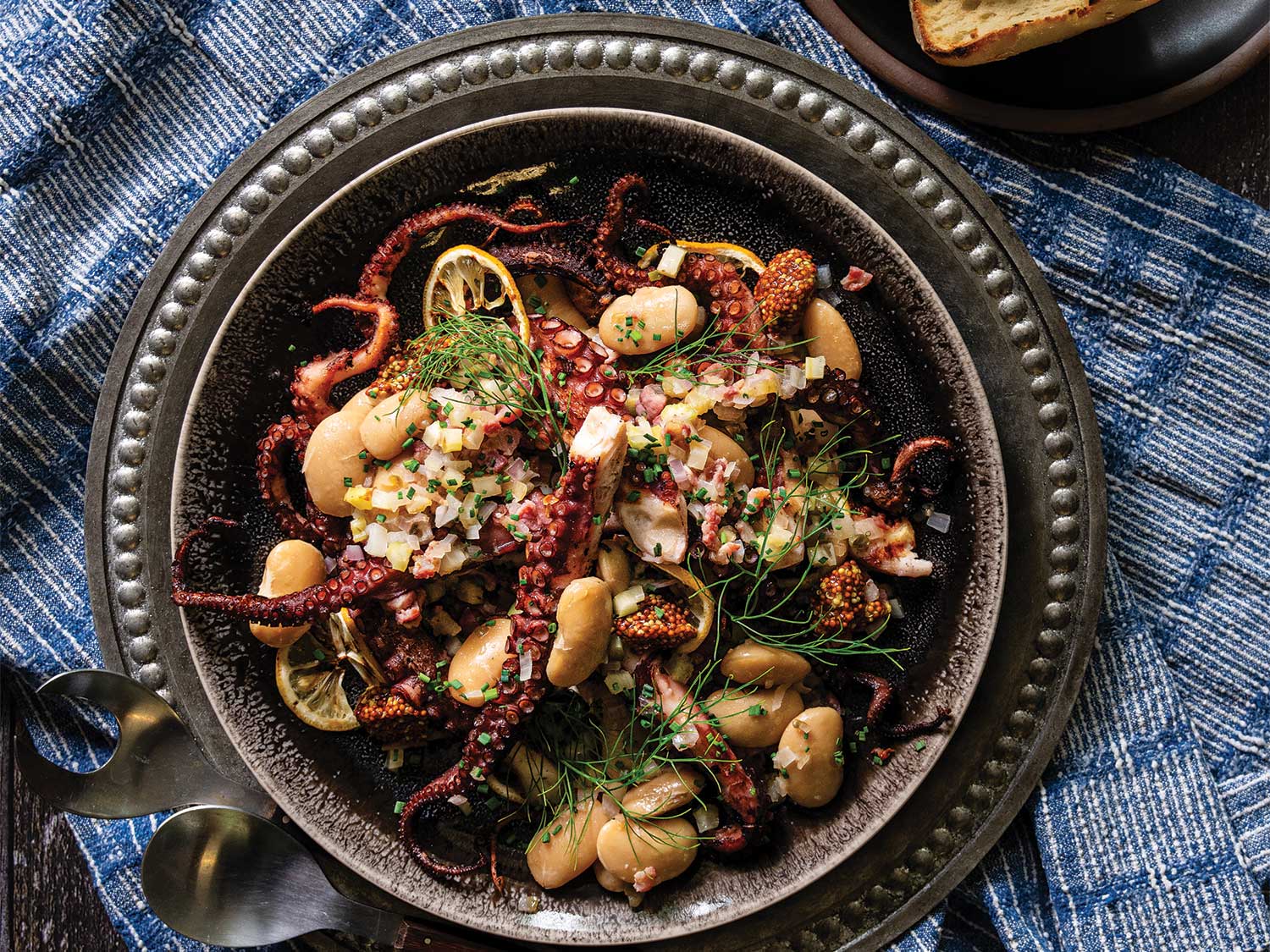 Grilled Octopus with Gigante Beans, Herbs and Mustard-Pancetta ...