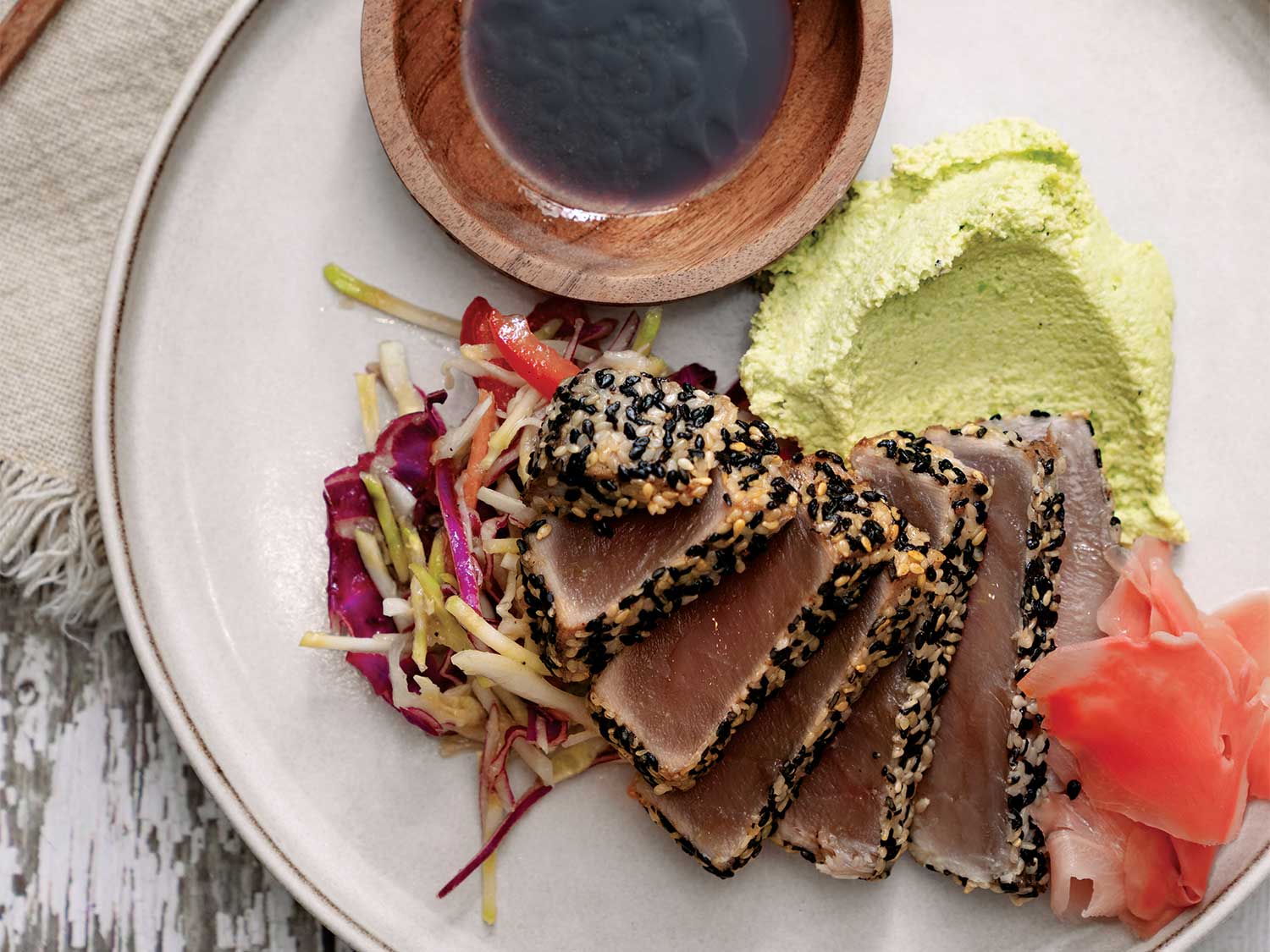 Sesame-Encrusted Ahi Tuna with Edamame Hummus Recipe | Marlin