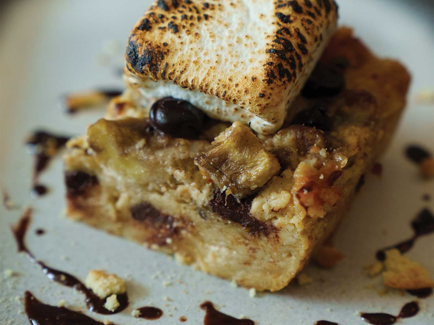 Smoky Banana Bread Pudding with Charred Marshmallows, Chocolate ...